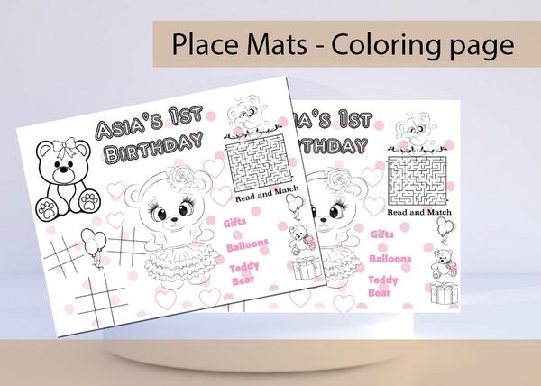 Teddy Bear- Place mat ( pink) - Coloring page – Inspired By A-One