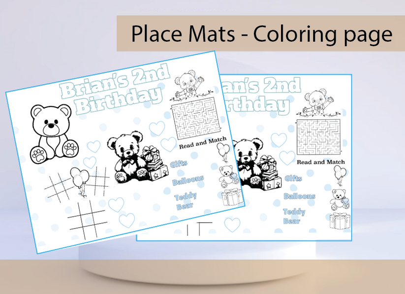 Teddy Bear- Place mat ( blue) - Coloring page – Inspired By A-One